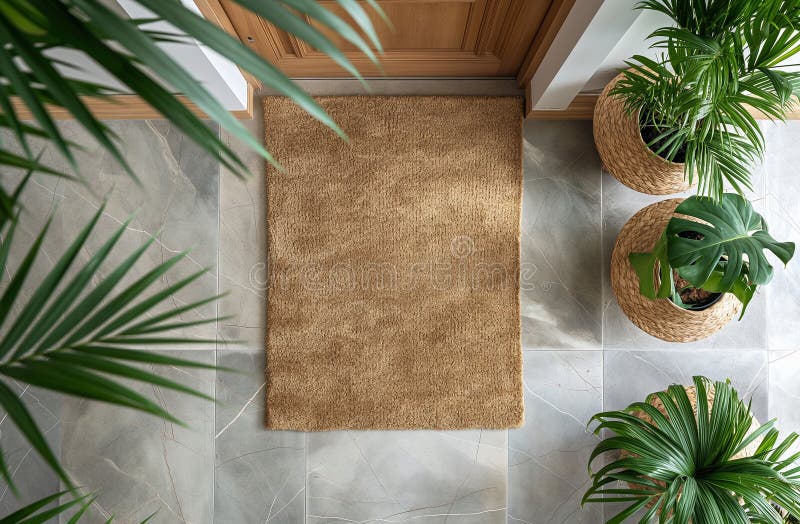 Jute Blank Welcome Mat at Custom Front Door of House. Generative AI ...