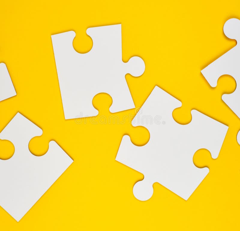 Blank White Big Puzzles on Yellow Background, Flat Lay Stock Photo ...