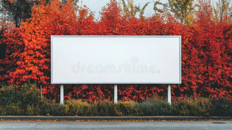 Blank White Billboard Against Red Autumn Bushes Stock Illustration ...