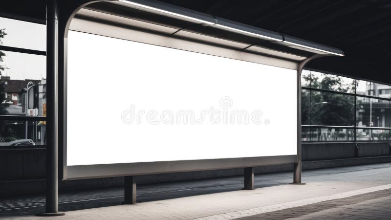 Blank White Billboard at Bus Stop for Mockup. AI Generated Stock ...