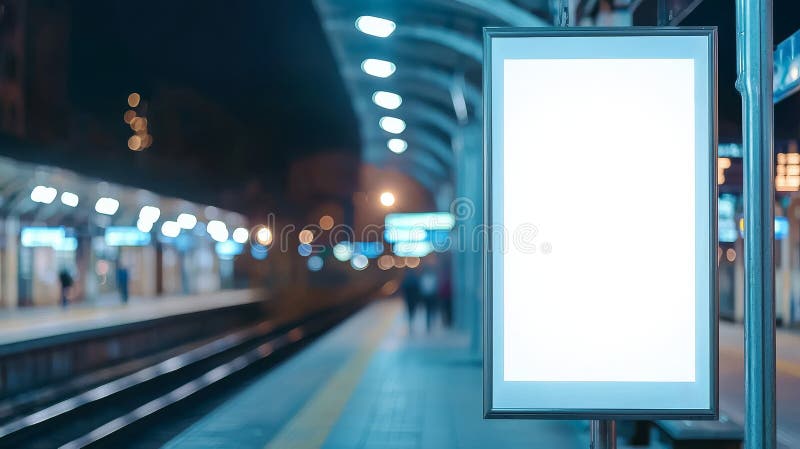 A Blank White Billboard Hangs at the Rail Station and a Mockup of a ...