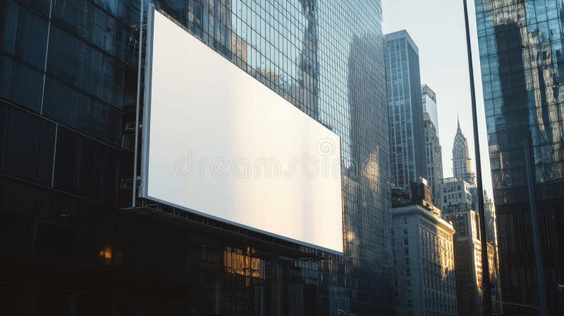 Blank White Billboard on a Modern Glass Skyscraper, Reflecting the ...