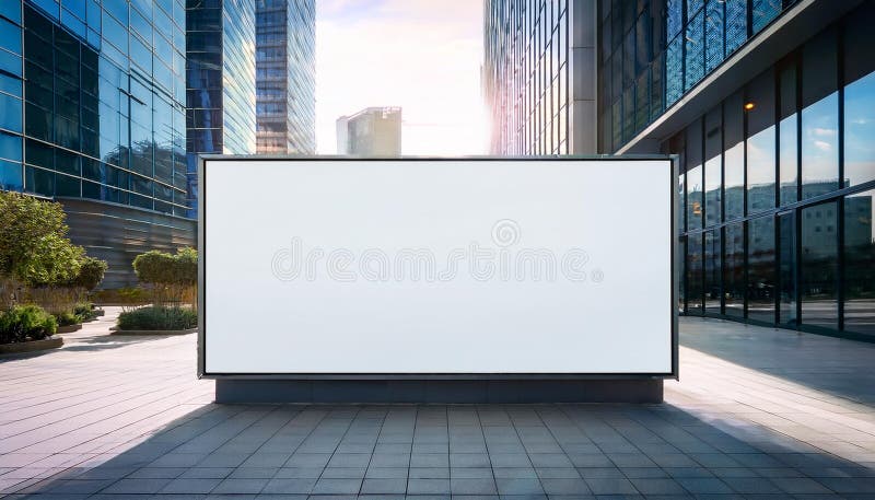 Blank White Billboard on Modern Urban Building Facade with Reflective ...