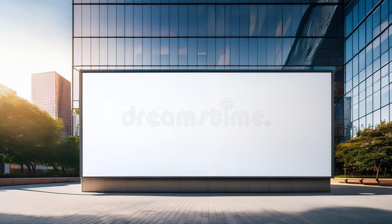 Blank White Billboard on Modern Urban Building Facade with Reflective ...