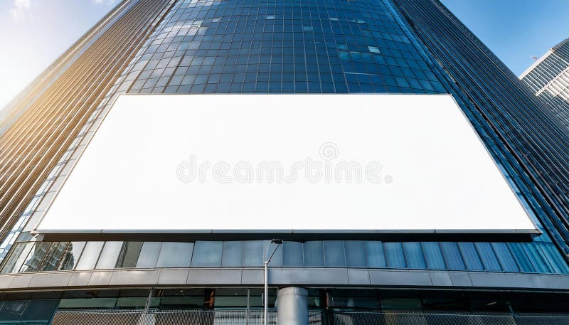 Blank White Billboard on Modern Urban Building Facade with Reflective ...