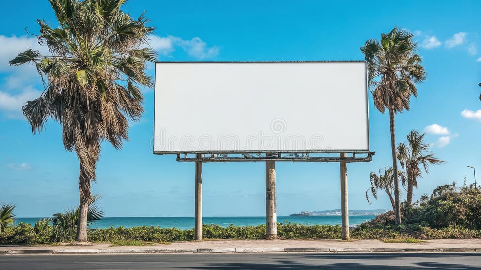 Blank White Billboard on Tropical Beach Stock Illustration ...