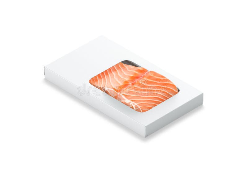 Blank White Box Pack with Salmon Mockup, Side View Stock Illustration ...
