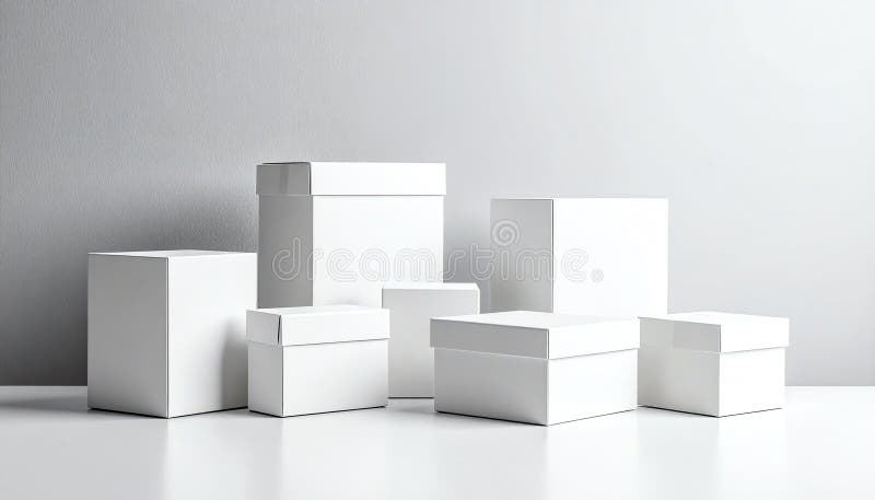 Blank White Boxes on Table - Packaging Mockup Stock Illustration ...
