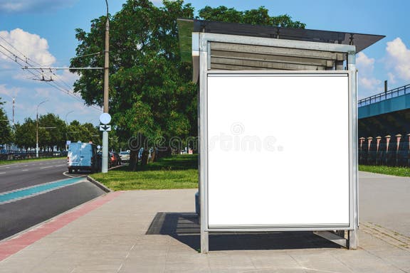 Blank White Bus Stop Vertical Billboard Mockup Stock Photo - Image of ...