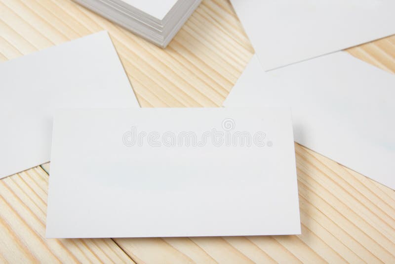 Blank White Business Cards on Wood Background Stock Image - Image of ...
