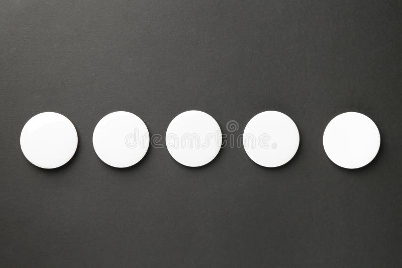 Blank White Button Badges on Black Background, Top View. Mockup for ...