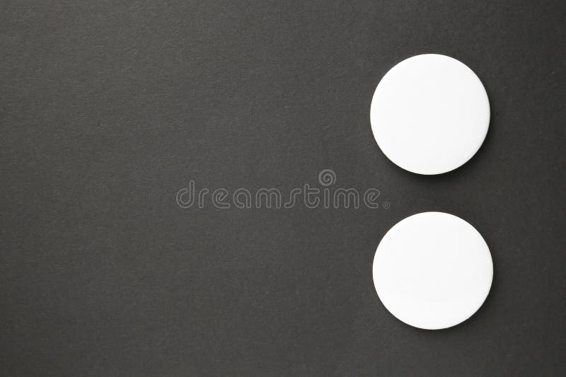 Blank White Button Badges on Black Background, Top View and Space for ...