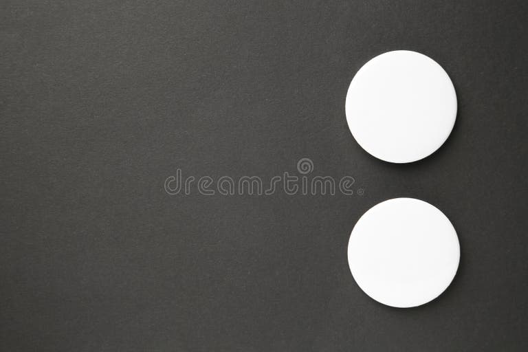 Blank White Button Badges on Black Background, Top View and Space for ...