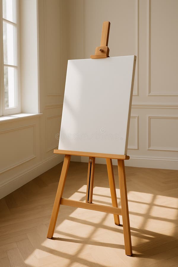 Blank Canvas on Wooden Easel in Sunlit Classic Interior Stock ...