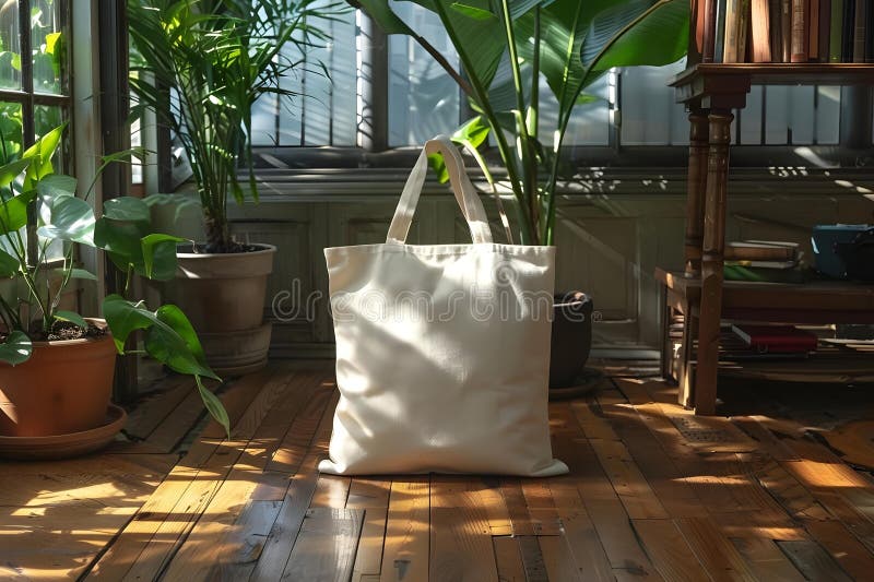 Blank White Canvas Tote Bag Mockup in Natural Sunlight Setting. Concept ...