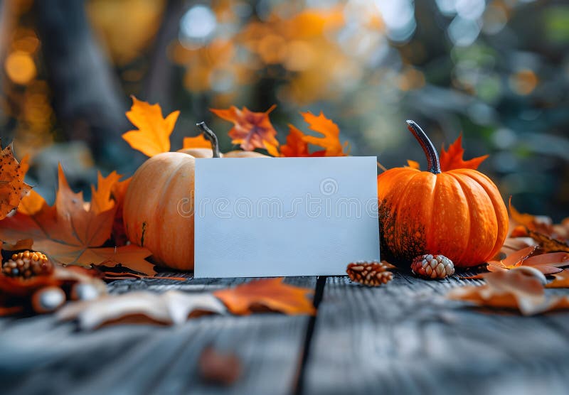 Blank Card Autumn Leaves Pumpkin Background Stock Illustration ...