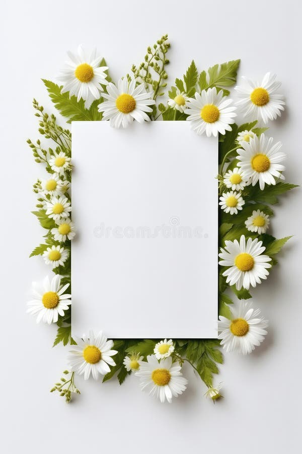 Blank White Card on White Background with Chamomile Postcard ...