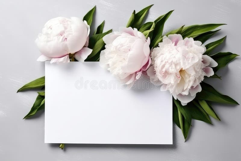 Blank White Card on White Background with Peonies Postcard. Generative ...