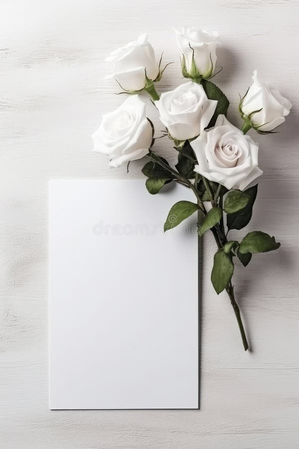 Blank White Card on White Background with Roses Postcard. Generative AI ...