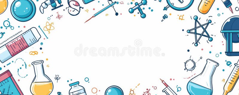 Blank White Card with Blue Borders Surrounded by Colorful Scientific ...