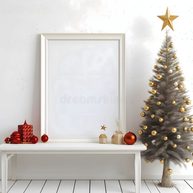 A Blank White Card with a Frame, Around Christmas Decorations and ...
