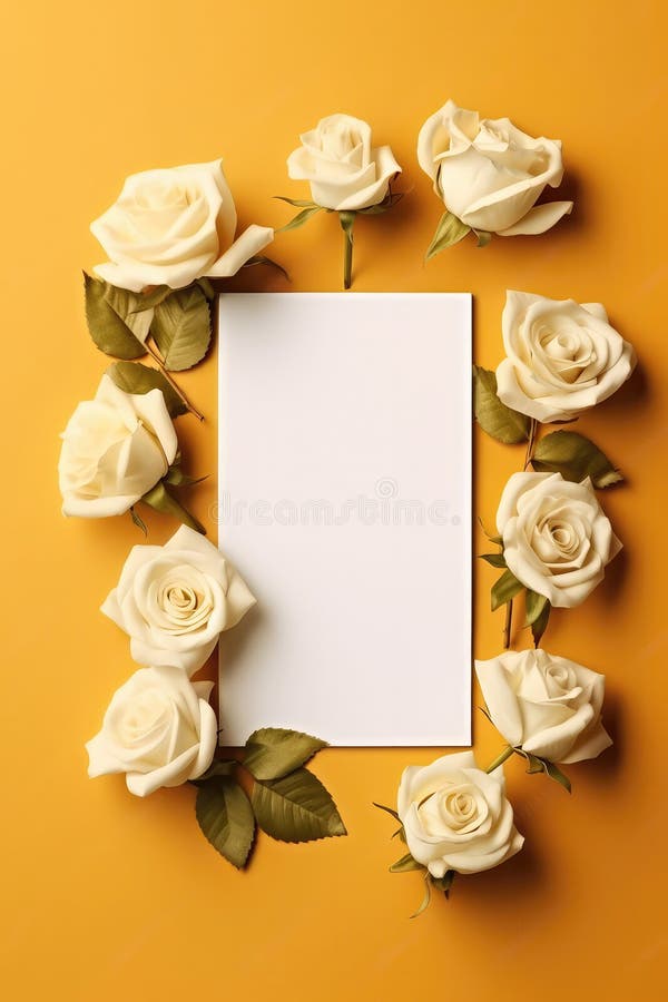 Blank White Card on Gold Background with Roses Postcard. Generative AI ...