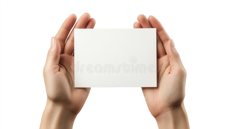 Blank White Card Held in Hands Isolated on White Background Mockup ...