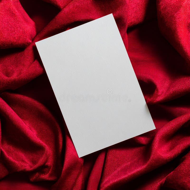 Blank White Card Mockup on Red Glitter Fabric Elegant Invitation Design ...