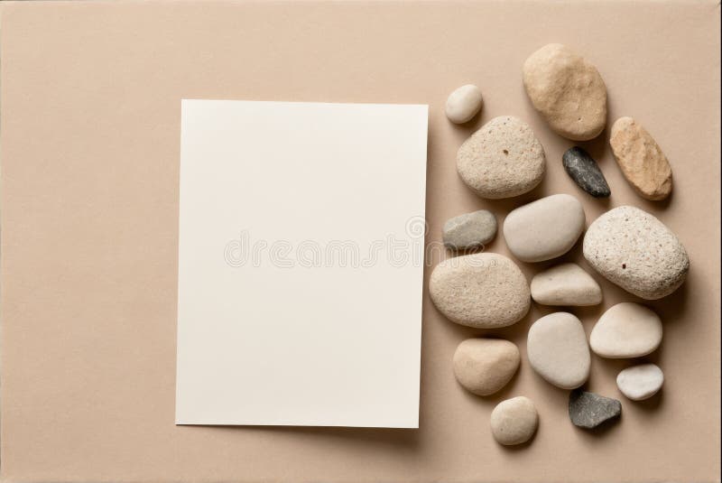 Blank White Card with Natural Stones on Tan Background Stock ...