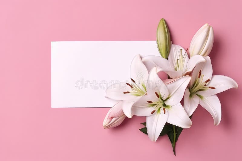 Blank White Card on Pink Background with Lilies Postcard. Generative AI ...