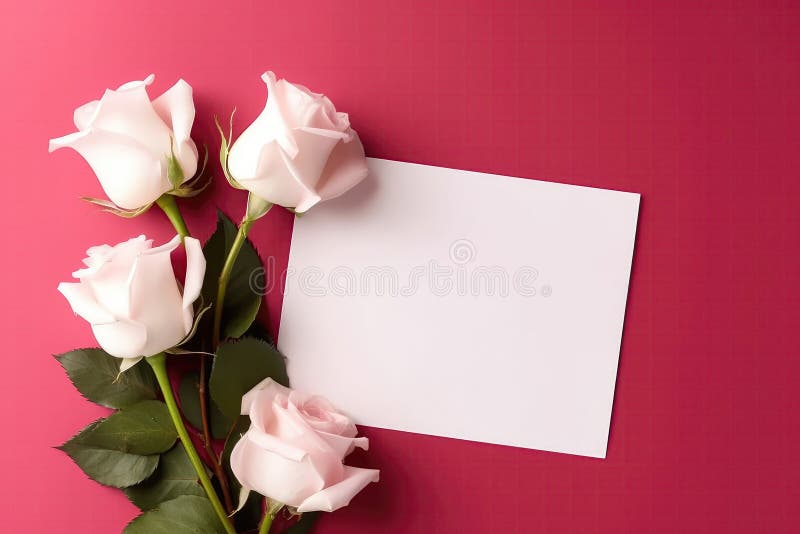 Blank White Card on Pink Background with Red Roses Postcard. Generative ...