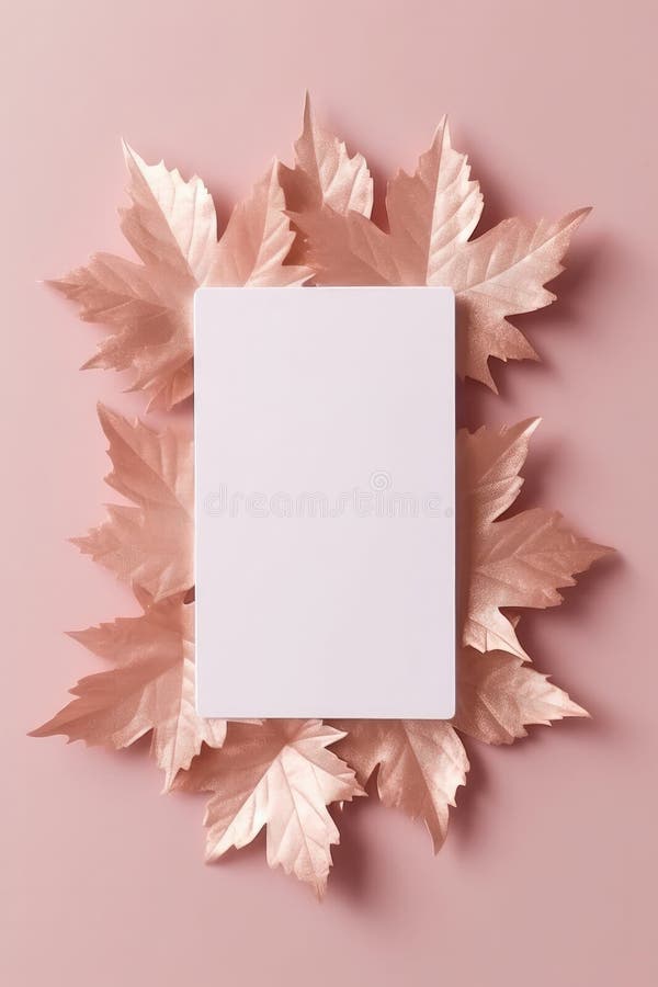 Blank White Card on Rose Gold Background with Maple Leaves Postcard ...