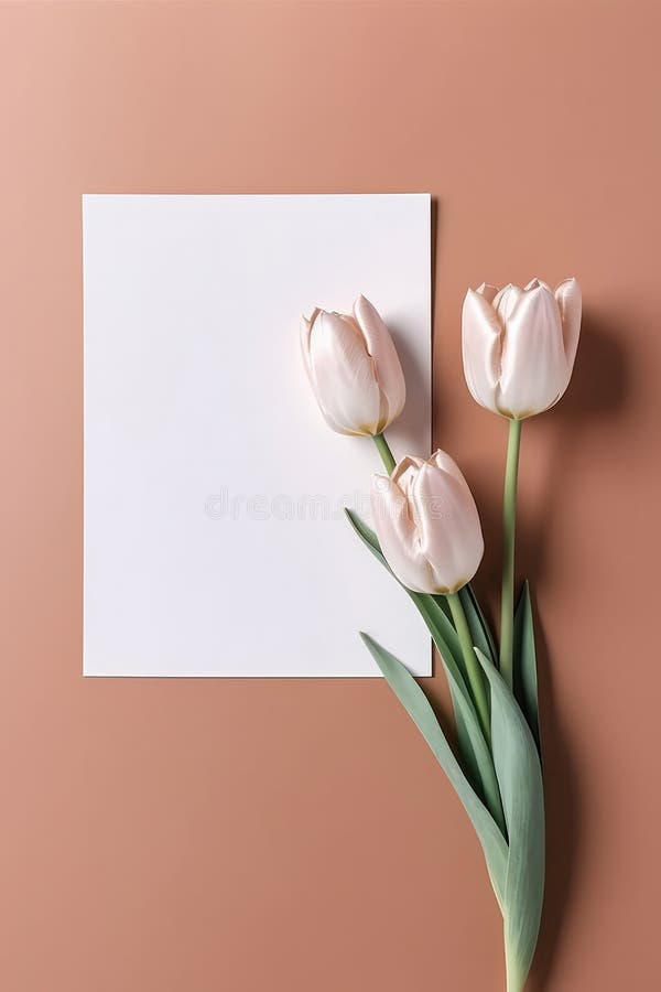 Blank White Card on Rose Gold Background with Tulips Postcard ...