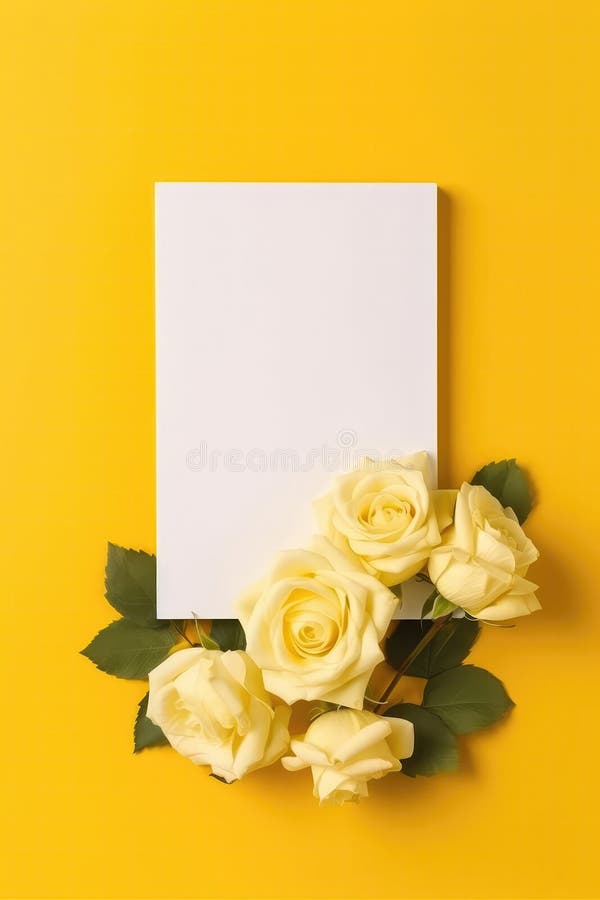 Blank White Card on Yellow Background with Roses Postcard. Generative ...