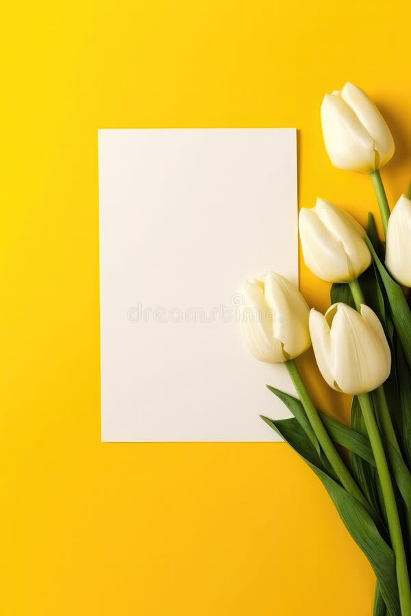 Blank White Card on Yellow Background with Tulips Postcard. Generative ...