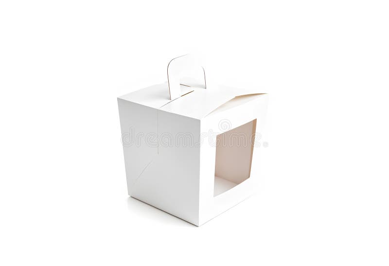 Blank White Cardboard Box with Window and Handle Mockup, Side View ...