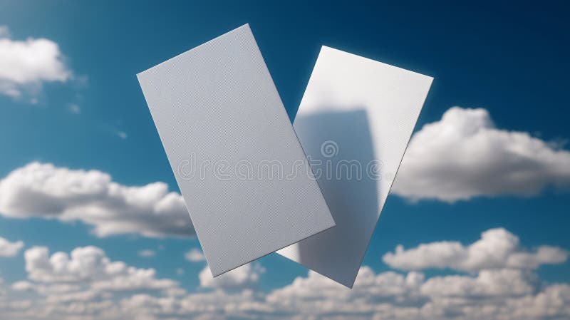 Blank White Cards Floating in the Blue Sky Stock Photo - Image of ...