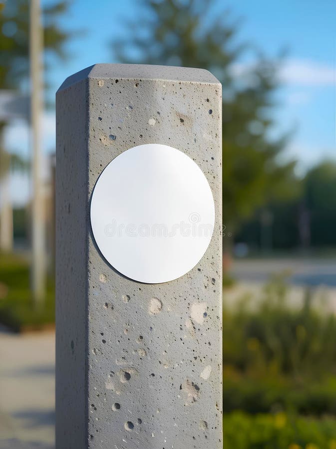 Blank White Circular Shape Sticker Mockup is Attached To a Concrete ...