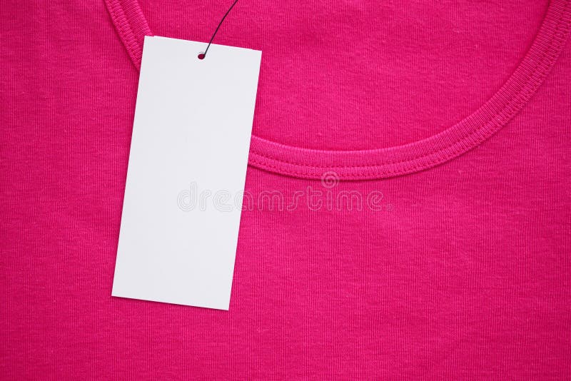 Blank White Clothes Tag Label on New Pink Shirt Stock Image - Image of ...