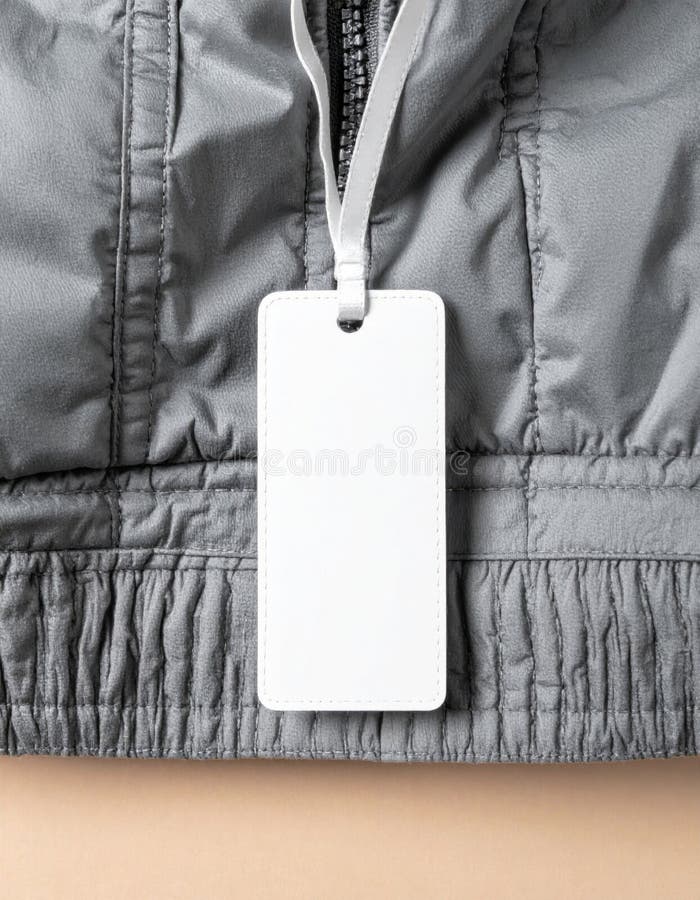 Blank White Clothing Tag on Grey Jacket Stock Illustration ...