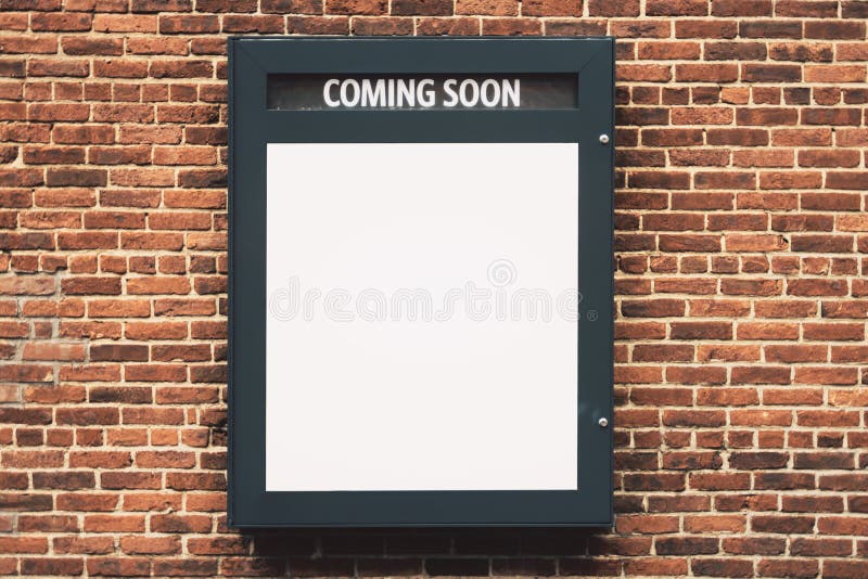 Blank White Coming Soon Banner on Brick Wall, Mockup Stock Image ...