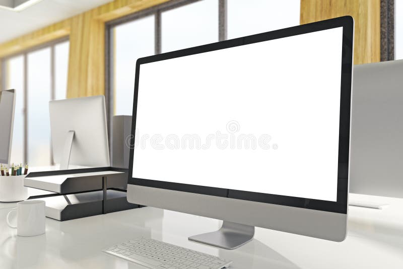 Blank White Computer Display Side Stock Image - Image of interior ...