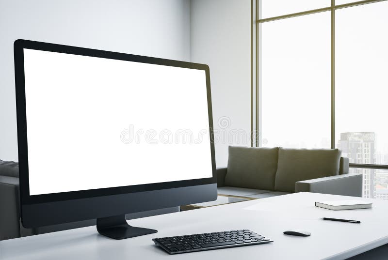 Blank White Computer Screen on Designer Desktop Editorial Photo ...
