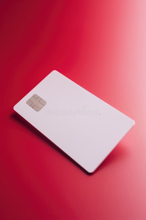 Blank White Credit Card with Microchip on Red, Copy Space, Created ...
