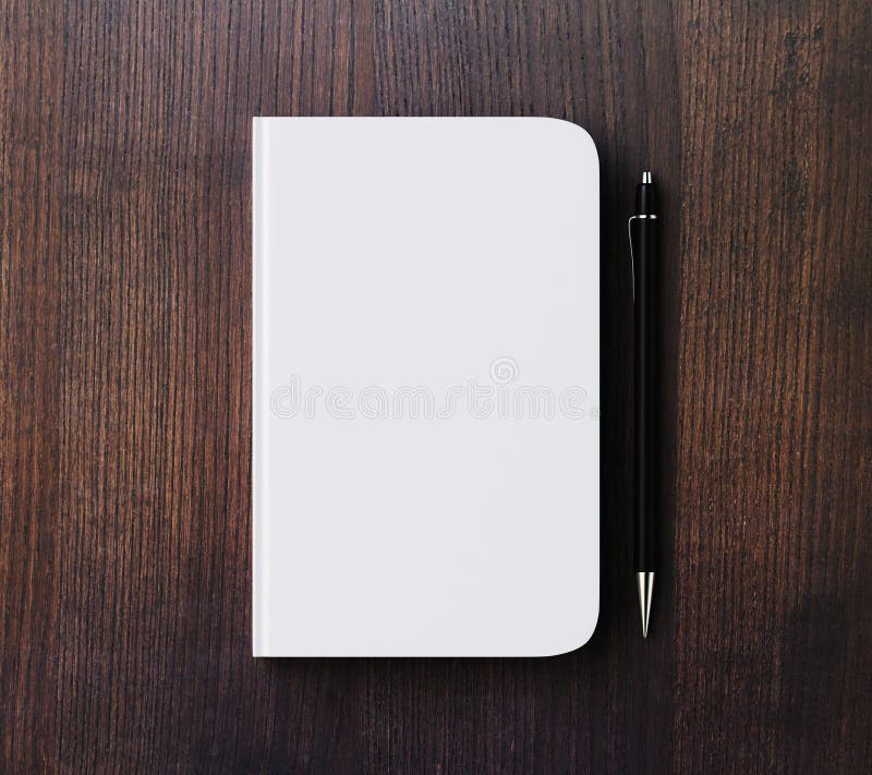 Blank White Diary Cover and Pen on Brown Wooden Table Stock ...