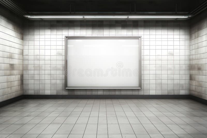 Blank White Digital Billboard Light Box in Empty Subway Train Station ...