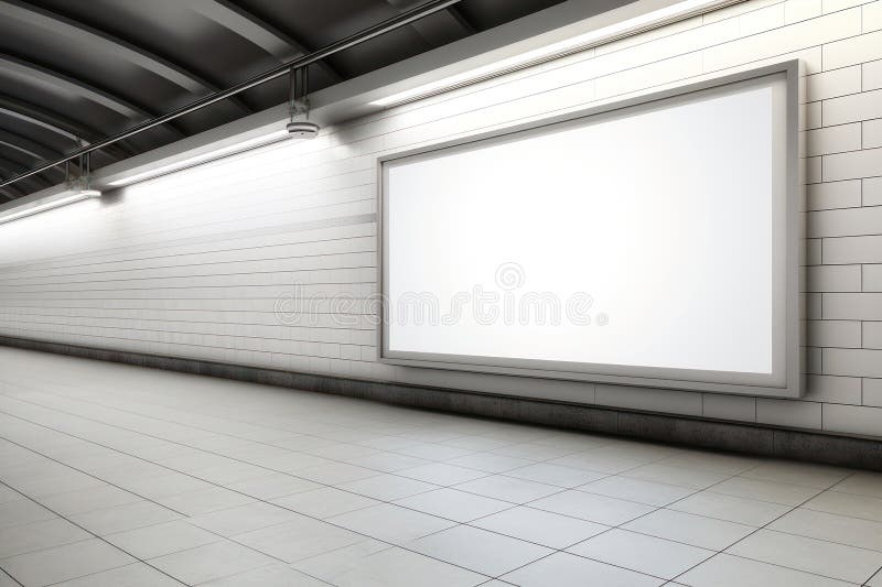 Blank White Digital Billboard Light Box in Empty Subway Train Station ...