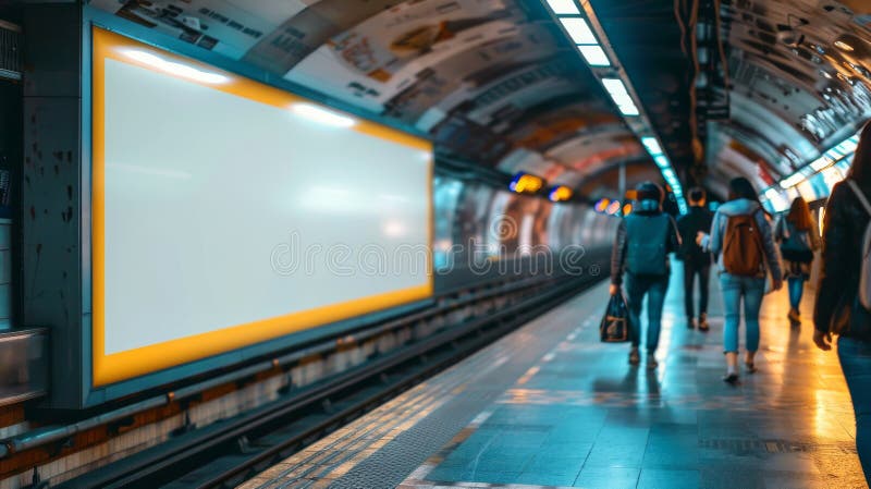 White Digital Billboard Mockup in Train Station. Empty Advertisement ...