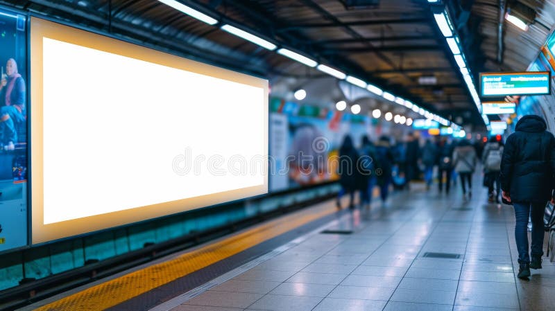 Blank White Digital Sign Billboard Poster Mockup in Train Station ...