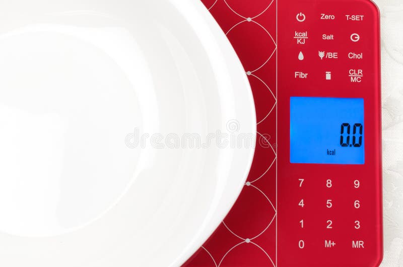 Blank White Dish on Electronic Kitchen Scales Stock Image - Image of ...